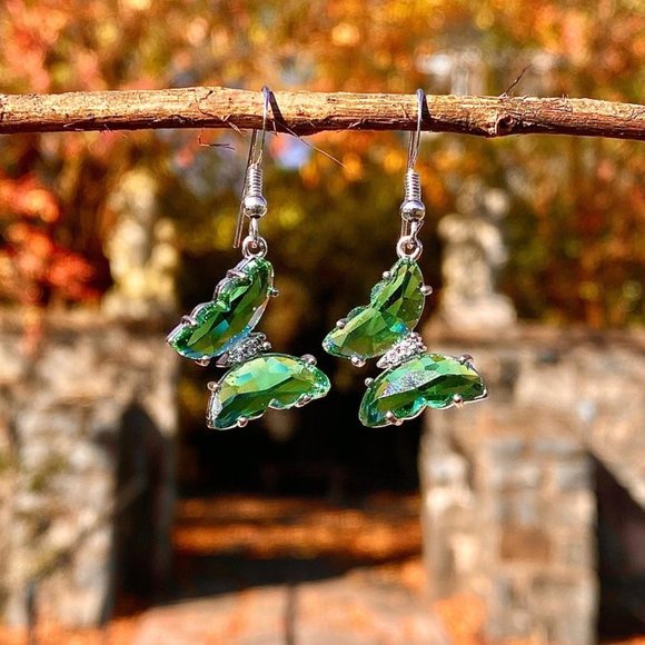 Jewelry | Green Crystal Butterfly Earrings | Poshmark